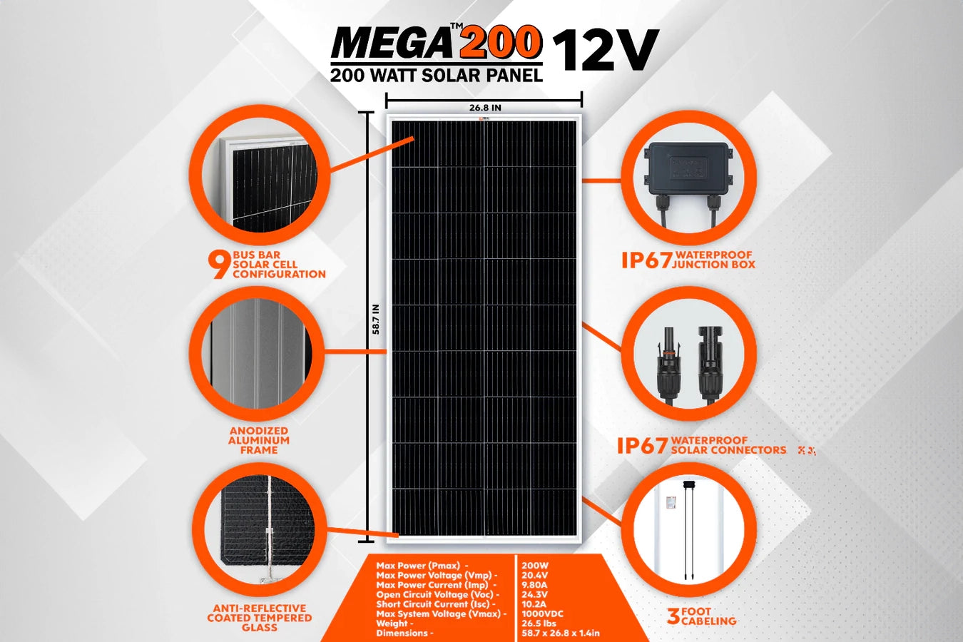 Buy Rich 200 Watt 12V Solar Panel Highly Efficient Orion Van Gear